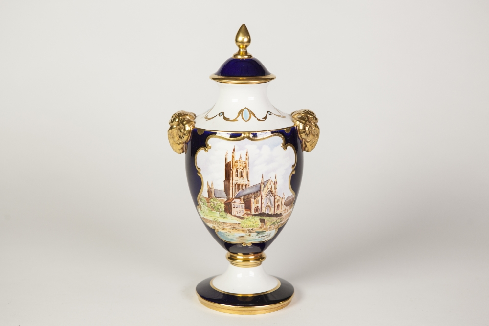 CAVERSWALL CHINA TWO HANDLED VASE, hand painted with a view of ...