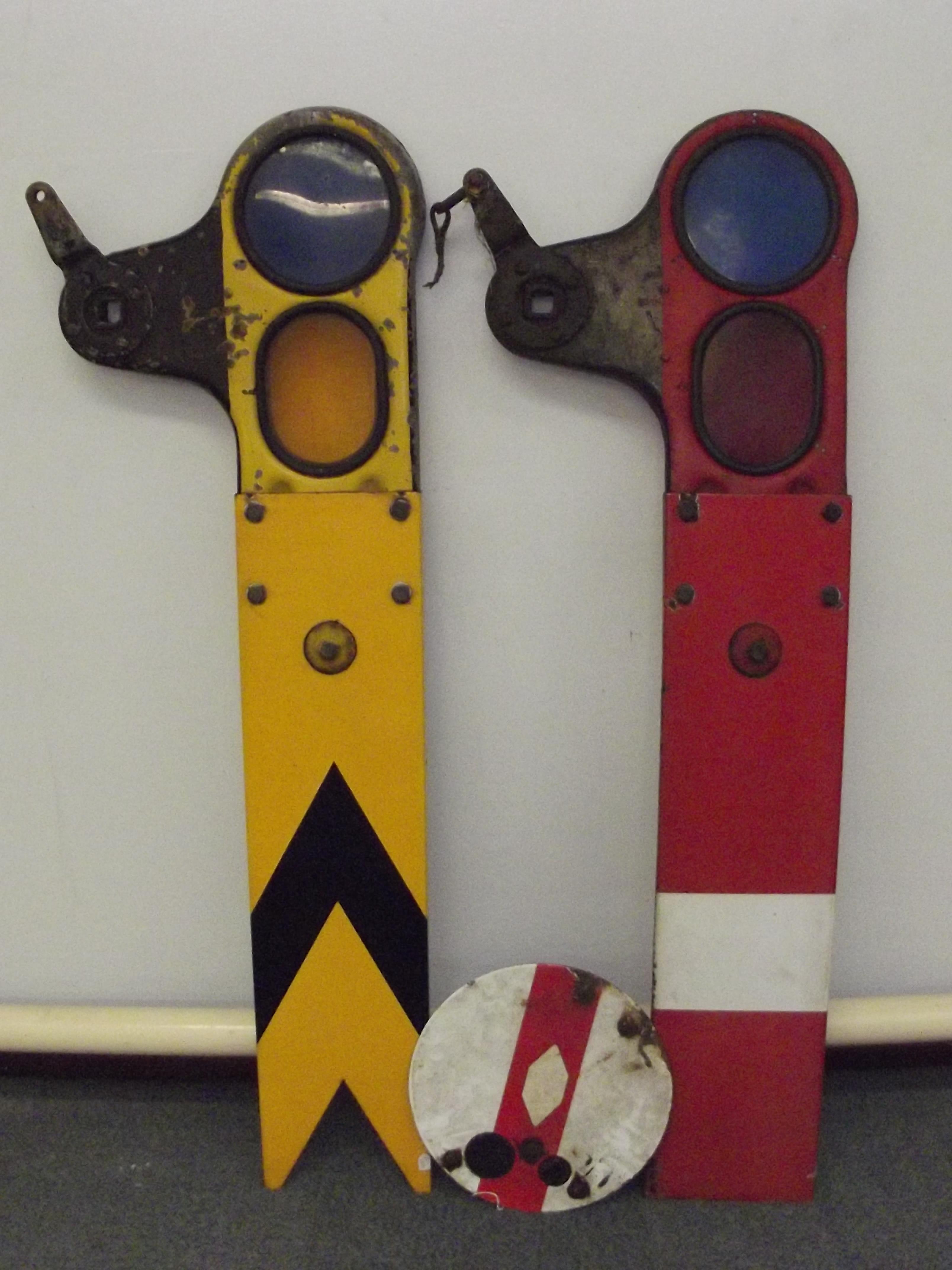 British rail (BR) railway semaphore signals, yellow distance signal arm ...