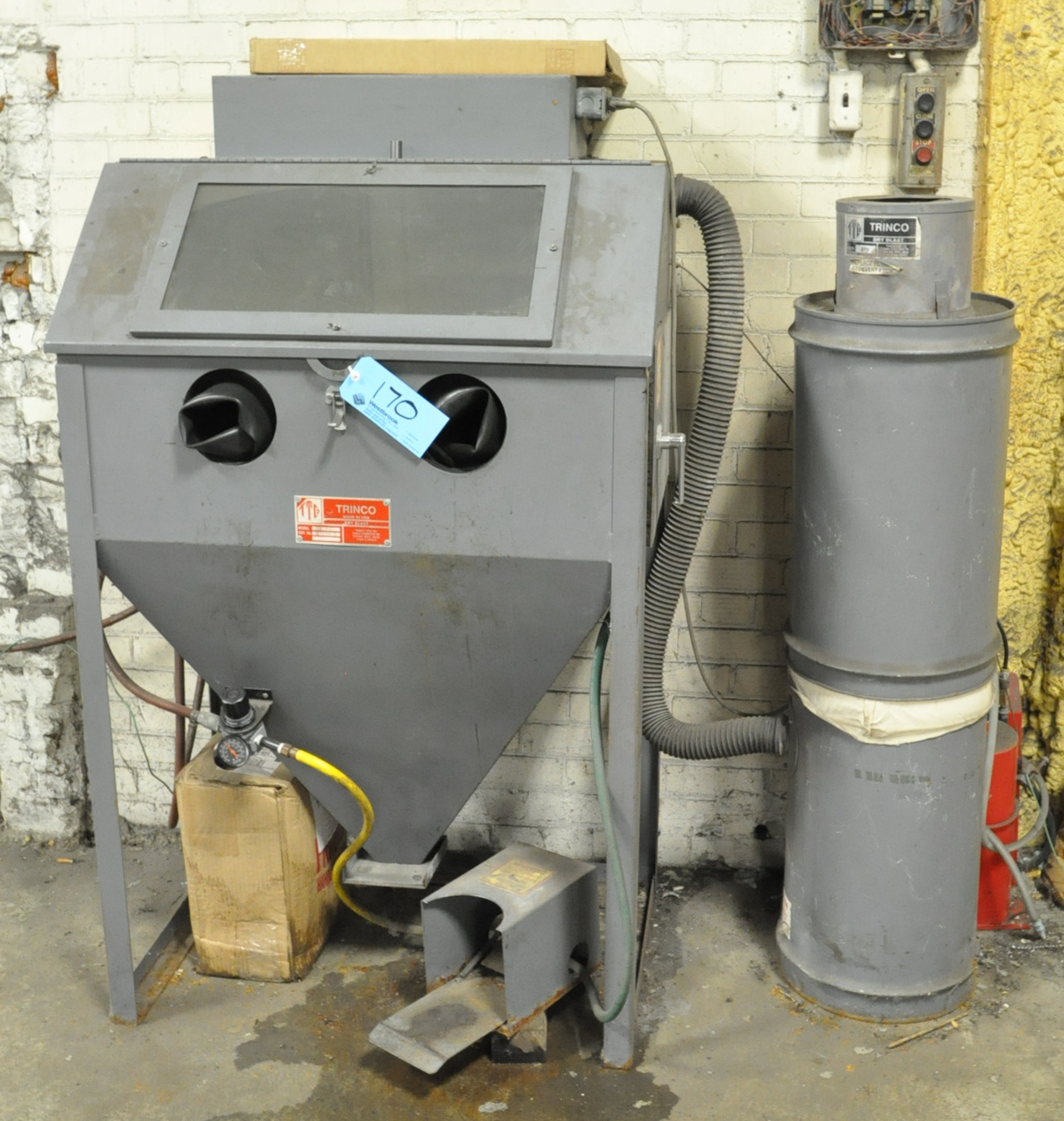 Trinco Model 36/BP, 2-Hole Dry Shot Blast Cabinet, S/n 47649-7, 36" x ...