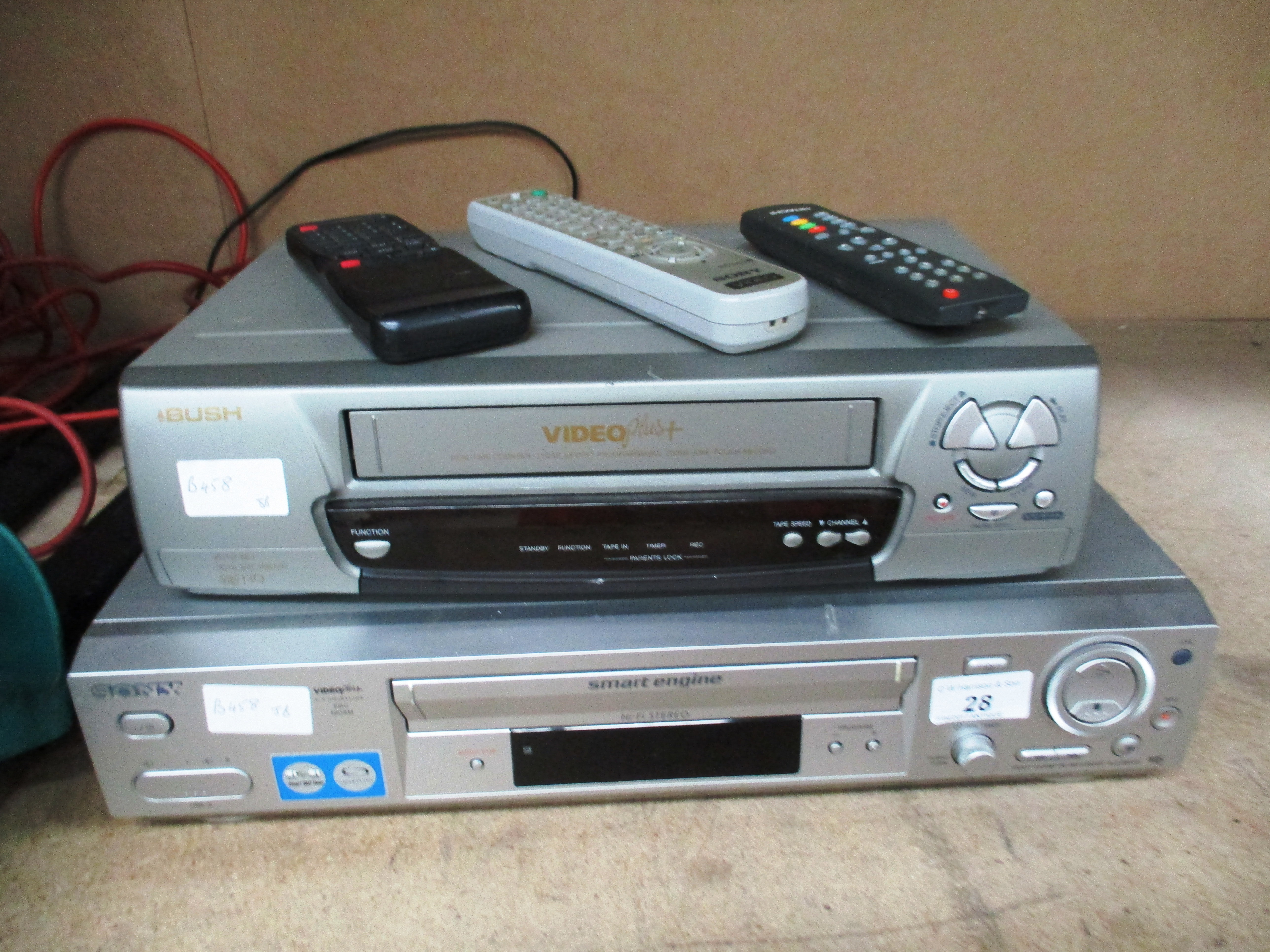2 x VHS players by Bush, Sony complete with remote controls