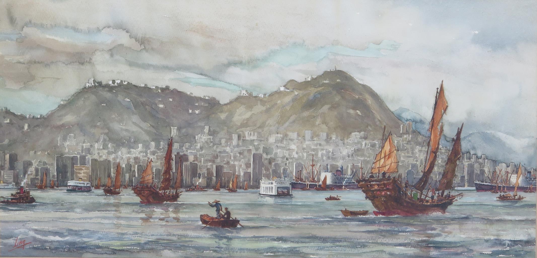 Ling (Asian 20th Century) Views of Hong Kong Two, both signed Both ...