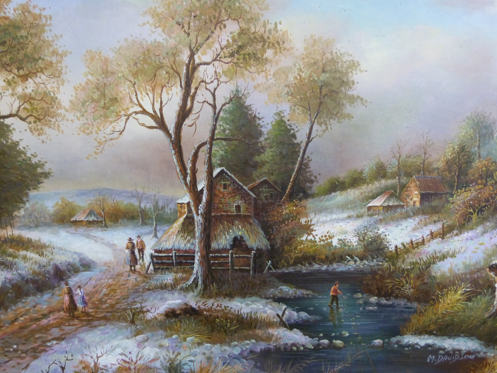 M Davidson: Two oil on canvas paintings of winter scenes (each 80cm x 90cm)