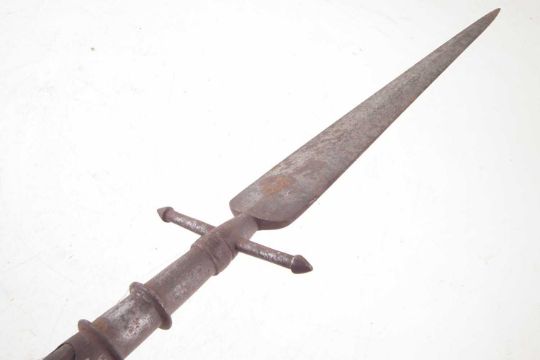 Sergeant’s Half-Pike, with double edge leaf shape blade, turned ...