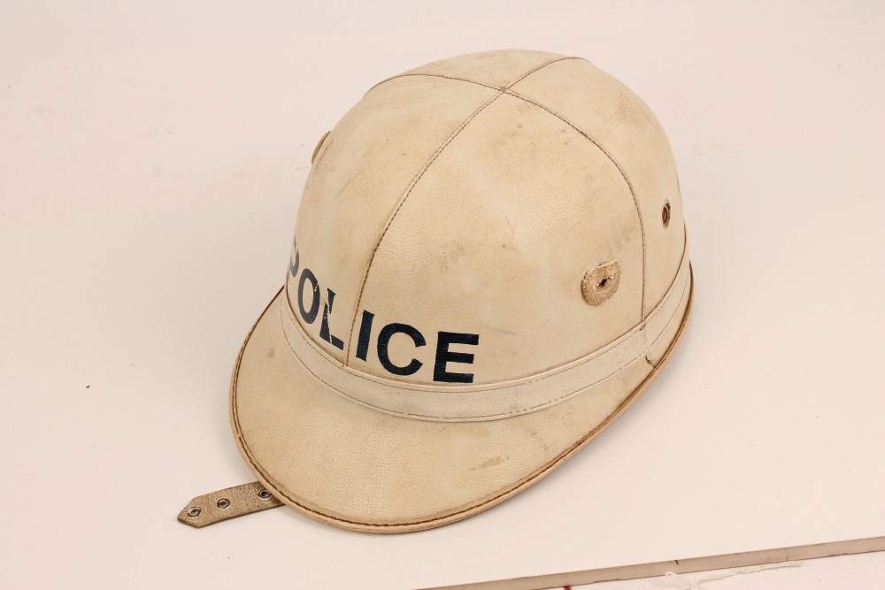 1960s / 1970s South African Police helmet, cork body with white leather ...
