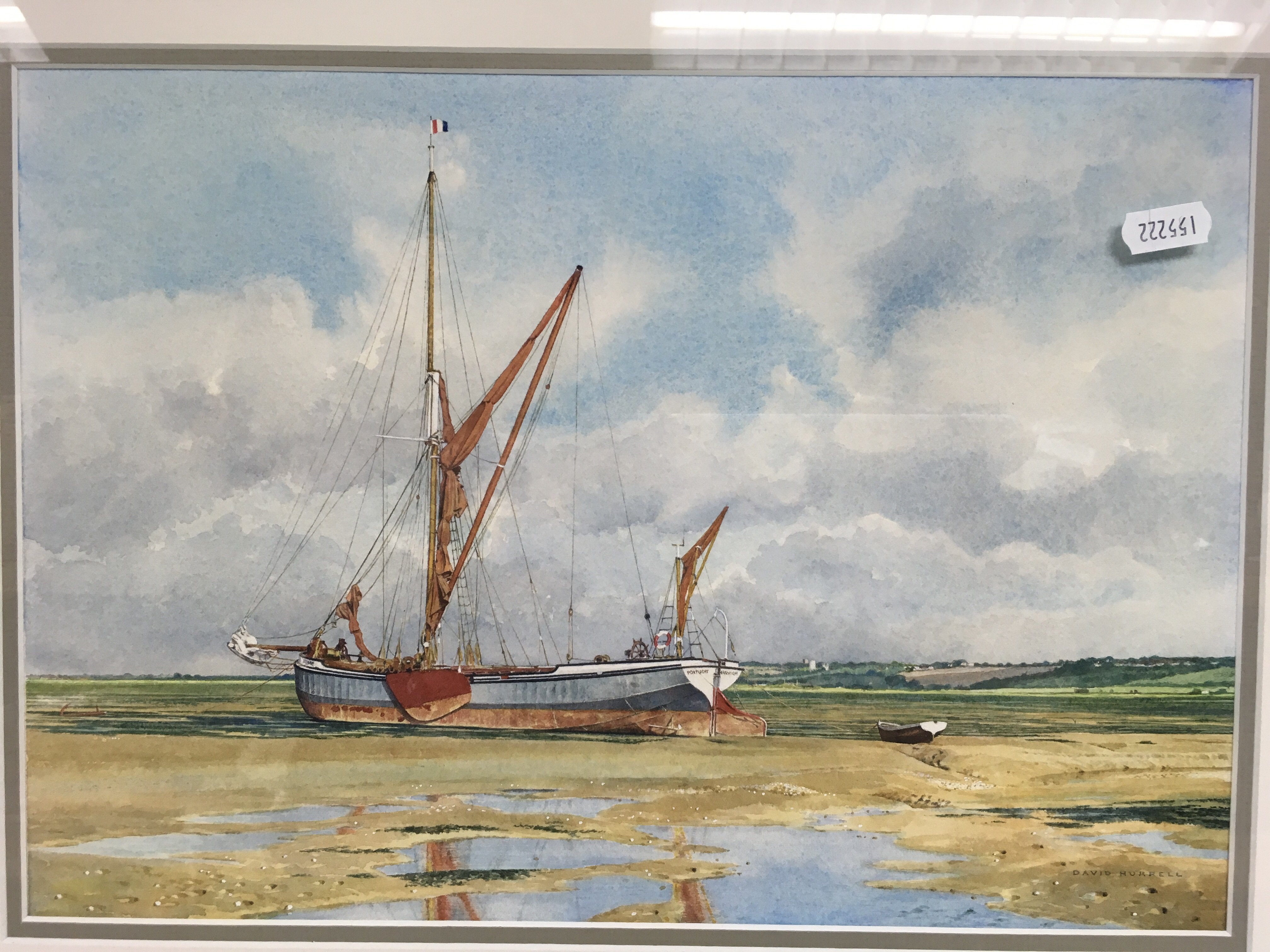 A watercolour depicting a boat by David Hurrell. Size approx 53x44cm.