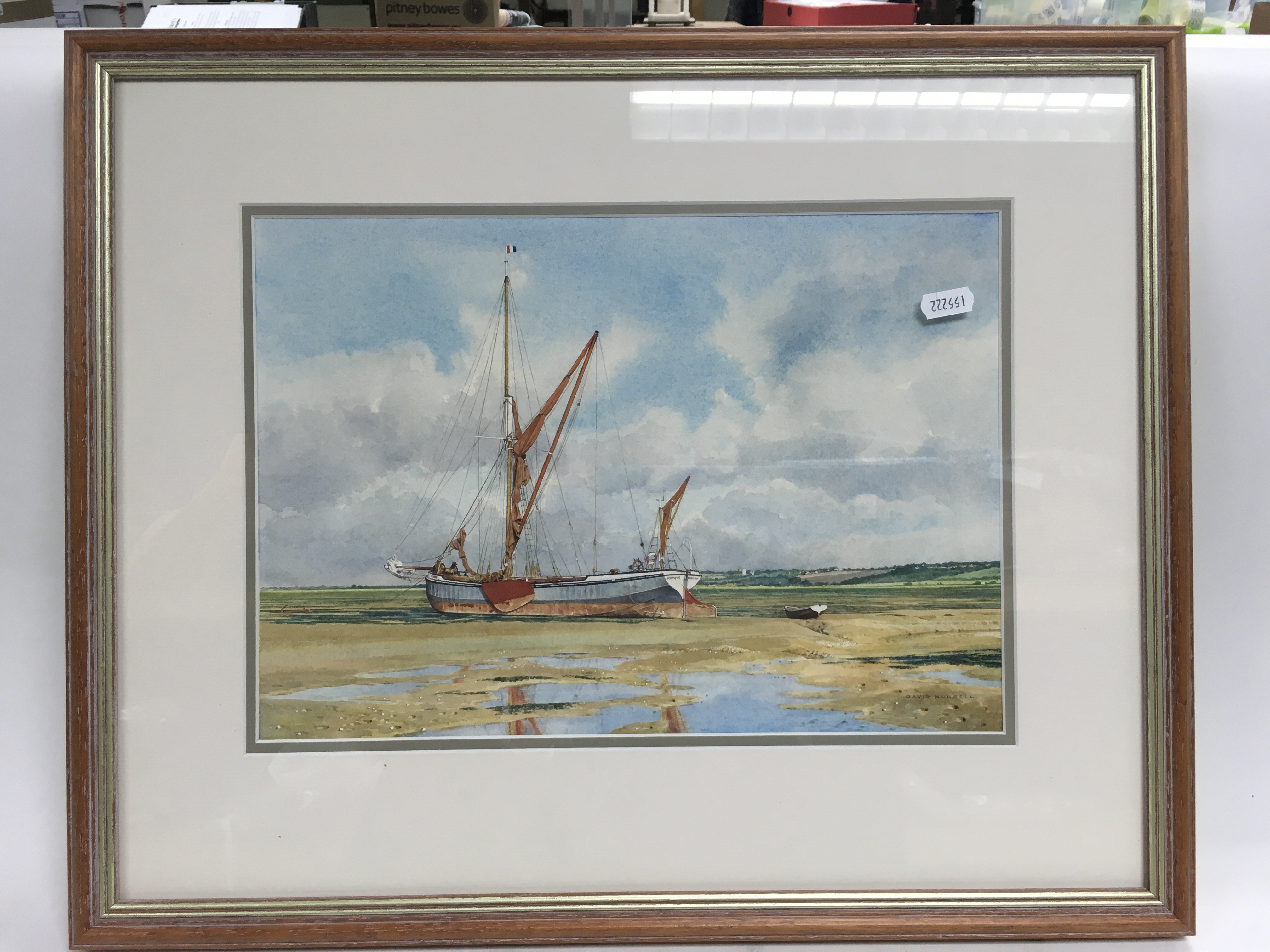 A watercolour depicting a boat by David Hurrell. Size approx 53x44cm.
