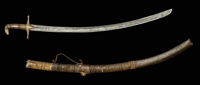 AN ARABIAN SABRE SHAMSHIR SWORD WITH SCABBARD, 18th - 19TH CENTURY ...