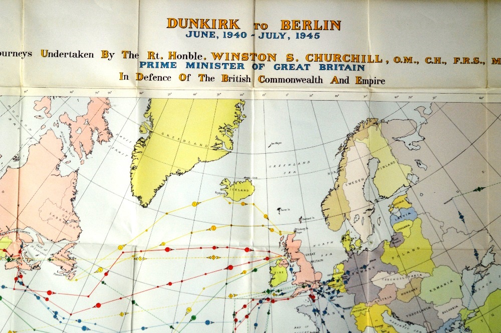 Stunning huge framed map detailing Sir Winston Churchill Journeys ...