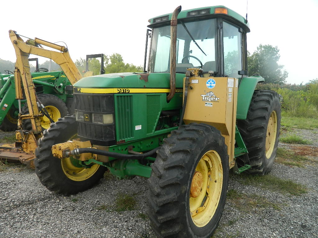 1998 JOHN DEERE 7410 4WD TRACTOR WITH TIGER SIDE ARM MOWER, 3-POINT ...
