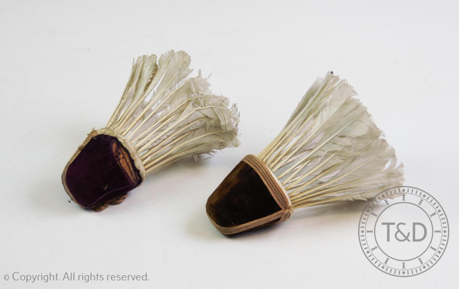 Two large feather shuttlecocks circa 1860/70, 14cm long (2)Note: This ...