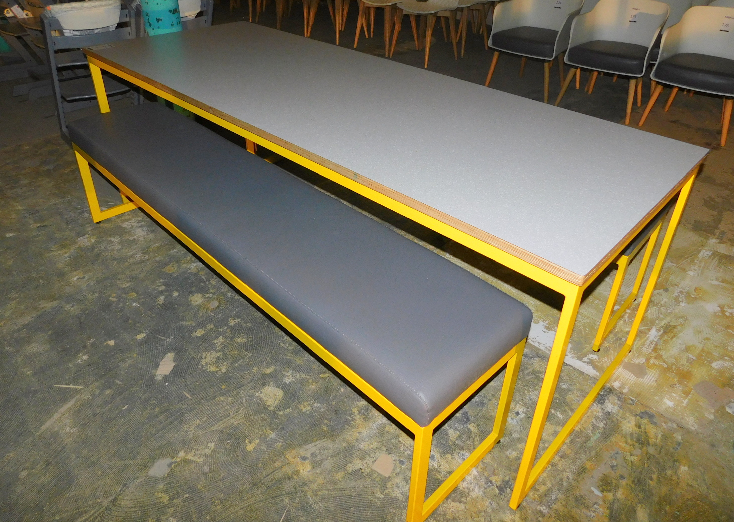 Metal Framed Mica Topped Table (2220mm x 830mm) with 2 Metal Framed ...