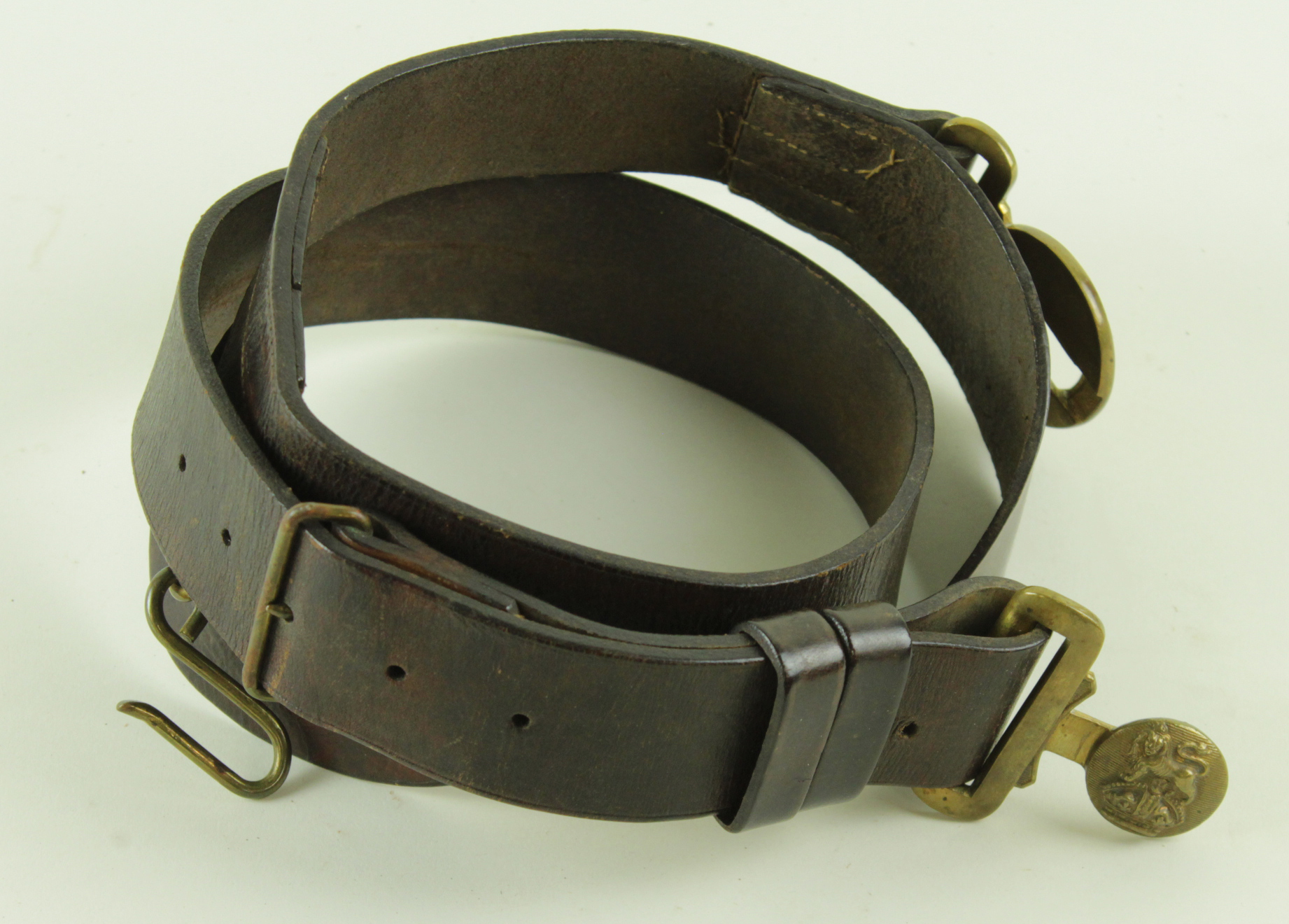 WW1 ? warrant officers leather dress belt with brass Kings crown buckle ...