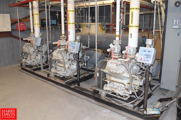 Mycom Skid-Mounted Ammonia Compressor System with (3) 30 HP 4-Cyclinder ...