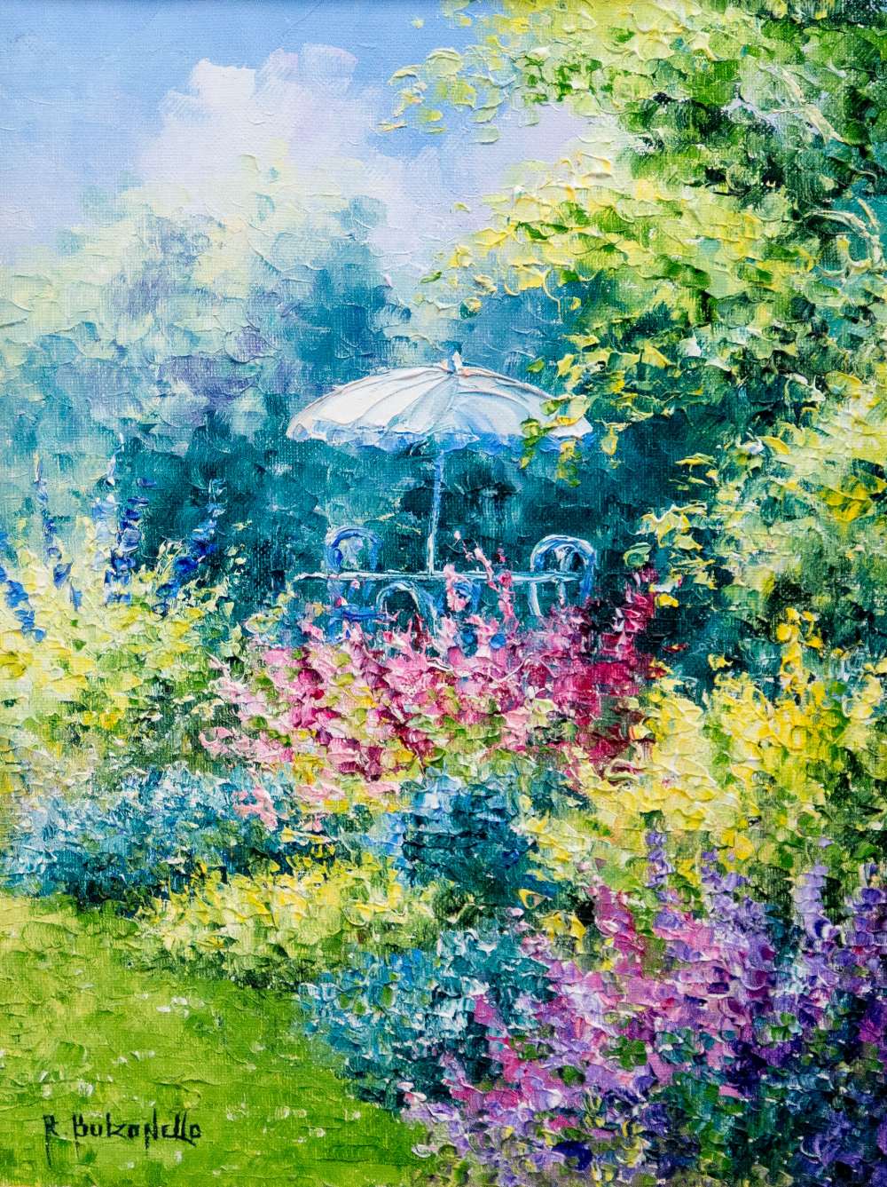 Roger Bolzonello (b.1944), 'Le Jardin et Le Parasol', oil on canvas ...
