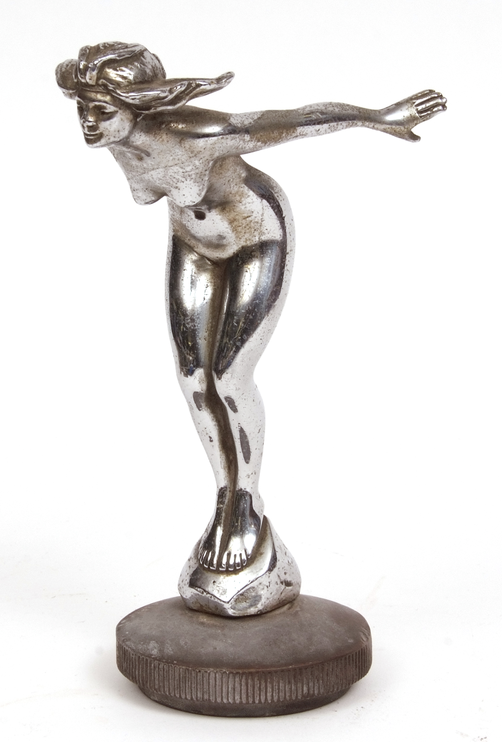 Chrome plated car mascot "Speed Nymph", probably by Lejeune, marked at ...