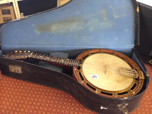 An early 20th century 8 string banjo/mandolin (banjolin) with inlaid ...