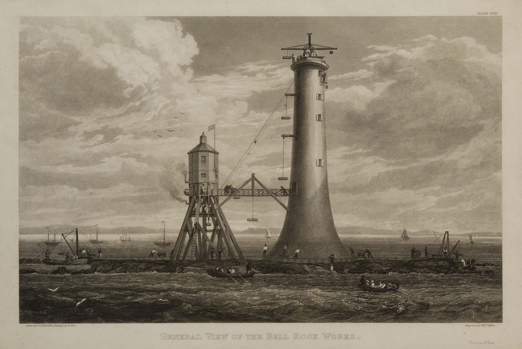 THREE 18TH CENTURY ENGRAVINGS OF LIGHTHOUSES, comprising the Eddystone ...