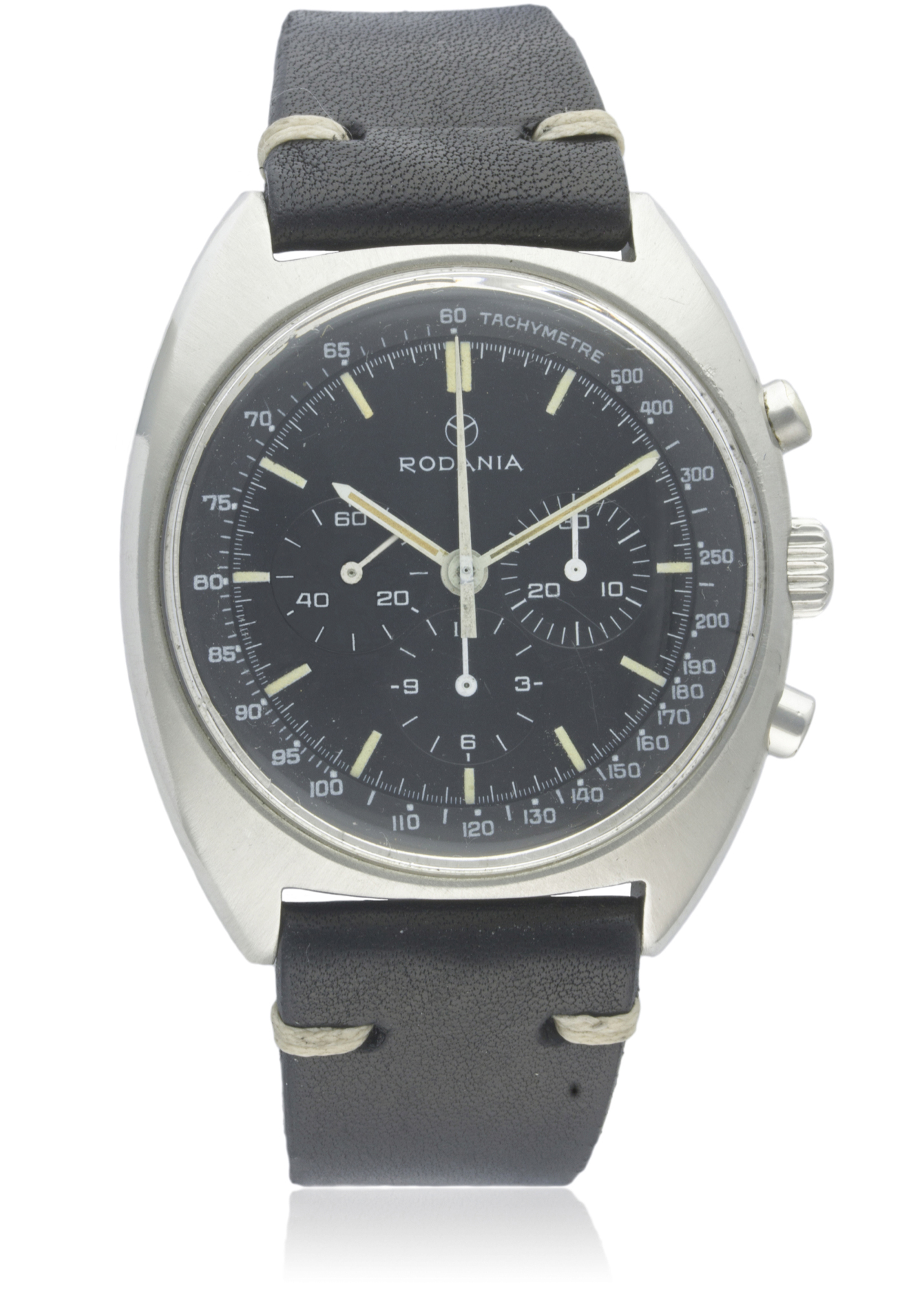 A RARE GENTLEMAN'S STAINLESS STEEL RODANIA CHRONOGRAPH WRIST WATCH ...