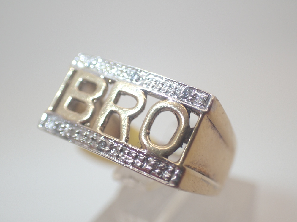 Sterling silver, gold plated 'Bro' ring, size R