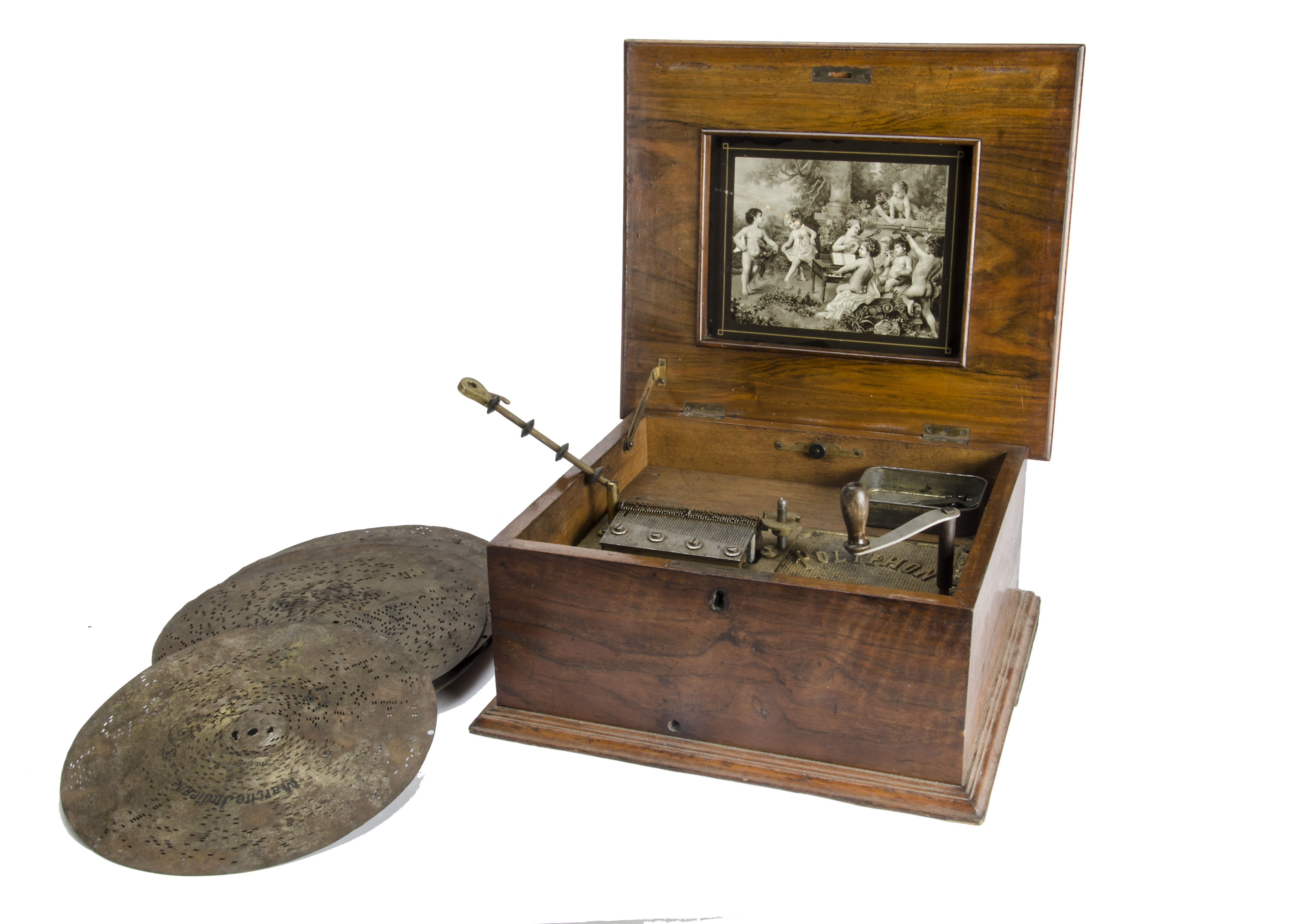 Disc musical box: Polyphon, 11 in, with single comb, in walnut case ...