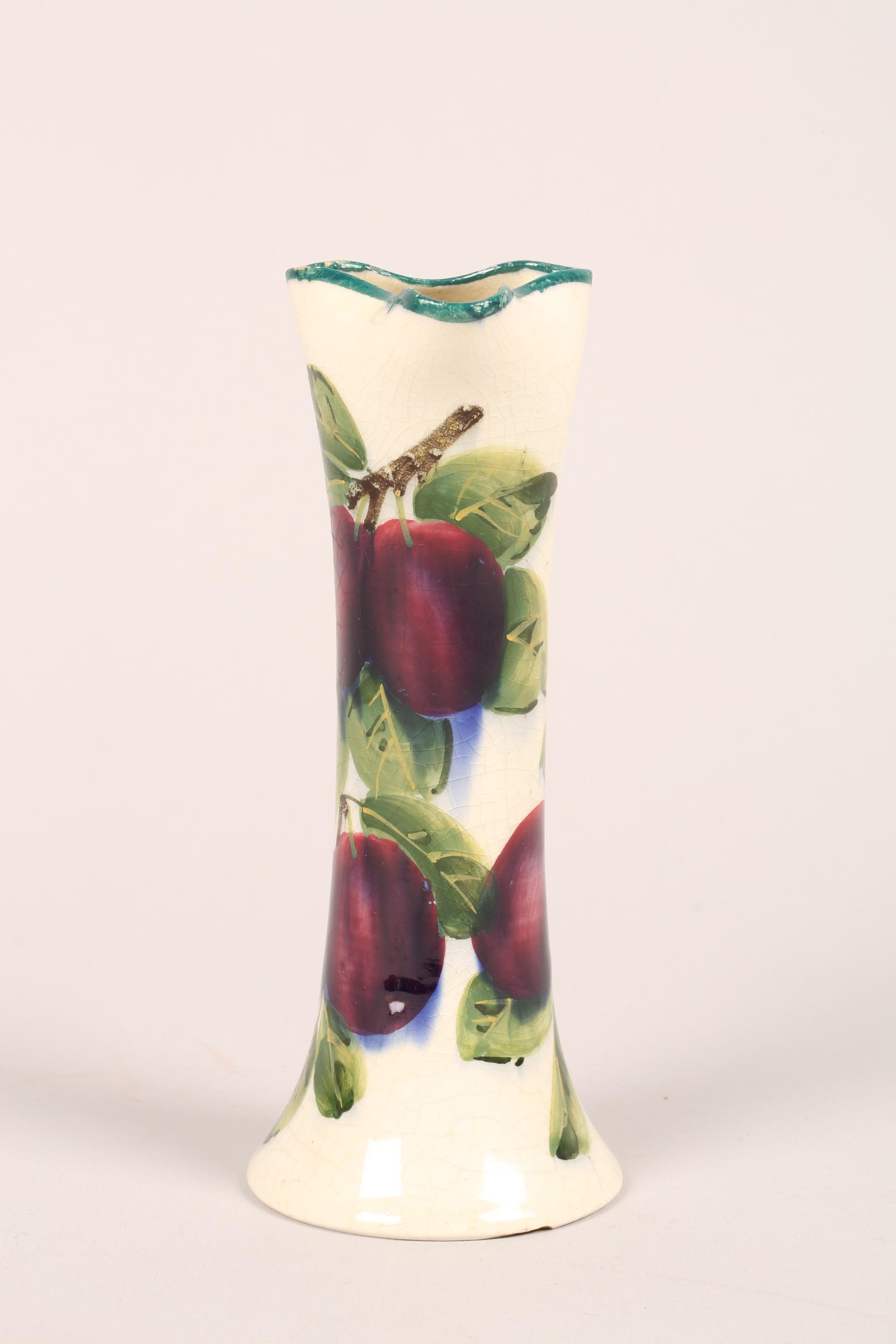 Scottish Wemyss Pottery spill vase, hand painted with plums, signed and ...