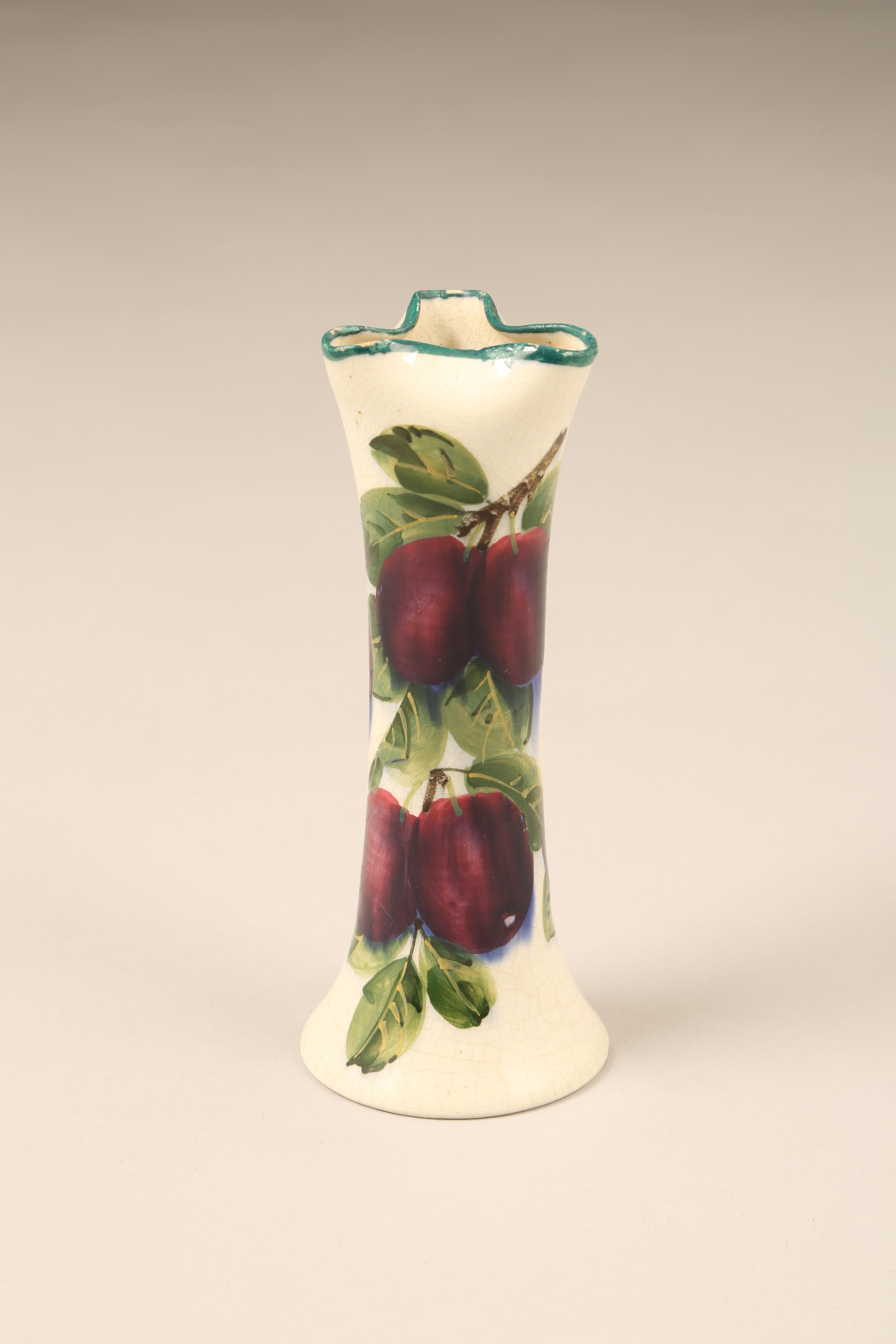 Scottish Wemyss Pottery spill vase, hand painted with plums, signed and ...