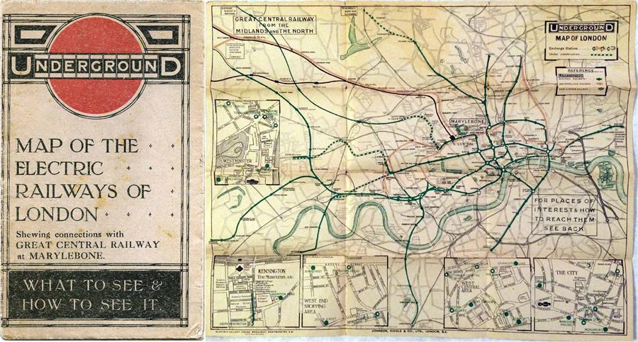 1914 London Underground MAP OF THE ELECTRIC RAILWAYS OF LONDON 'shewing ...