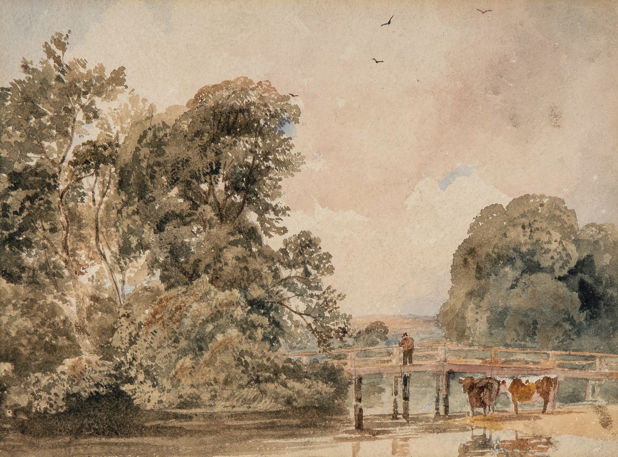 Peter de Wint (1784-1849) - Cattle watering Watercolour, over graphite ...