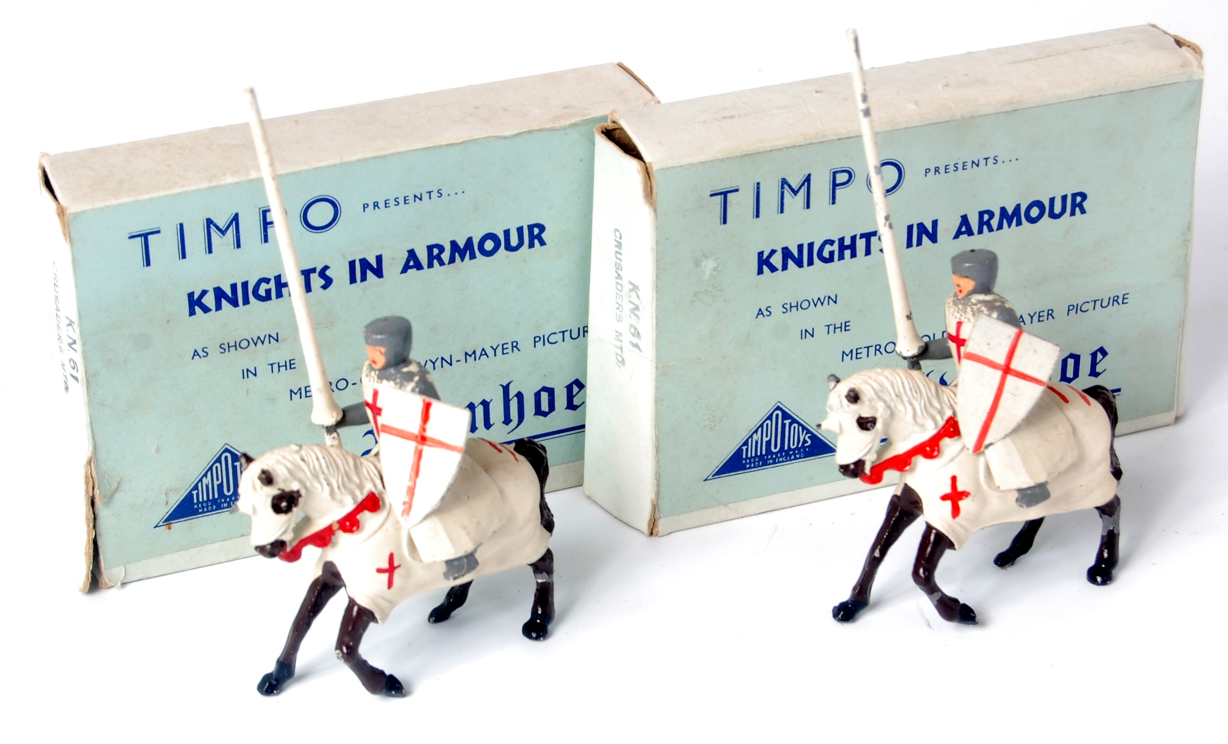 Timpo, Knights in armour, Ivanhoe series KN61, two lead Crusaders ...