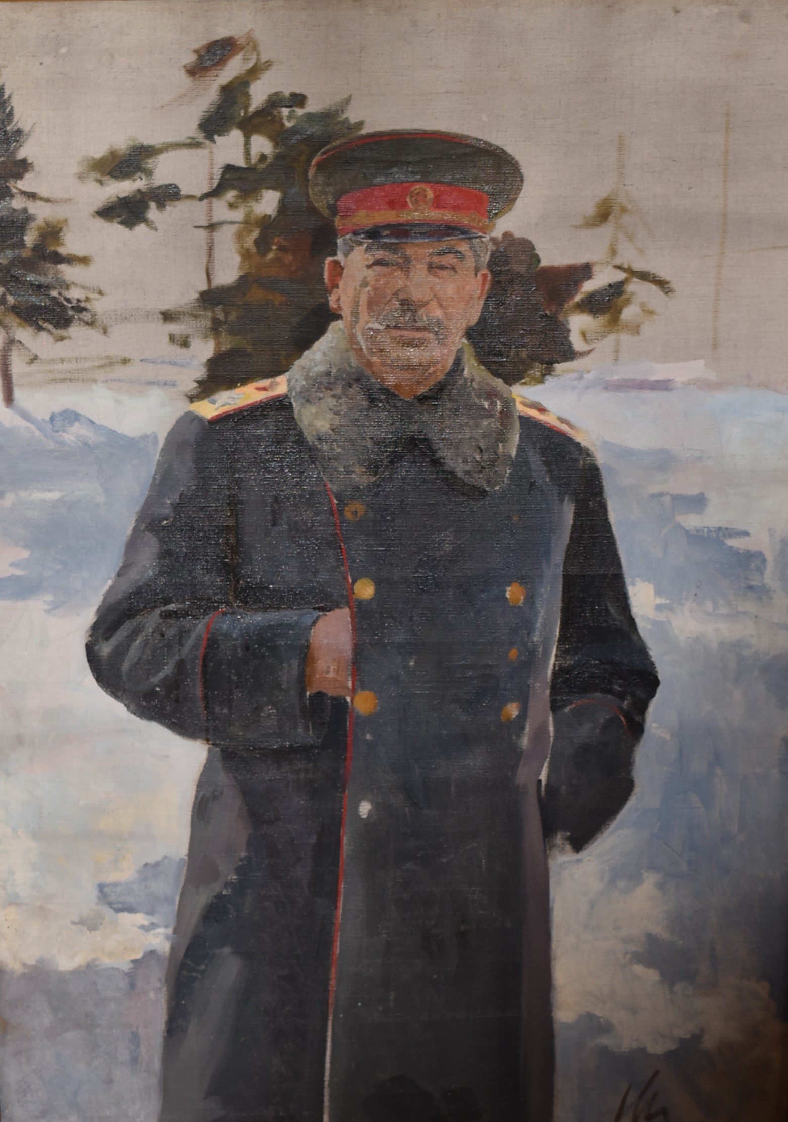 An oil on canvas Russian Soviet era painting of Joseph Stalin in ...