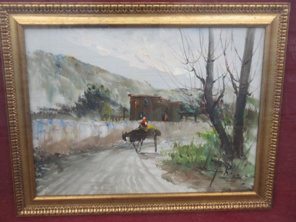 G Rizzo, Oil on board, continental landscape with figure, approximately ...