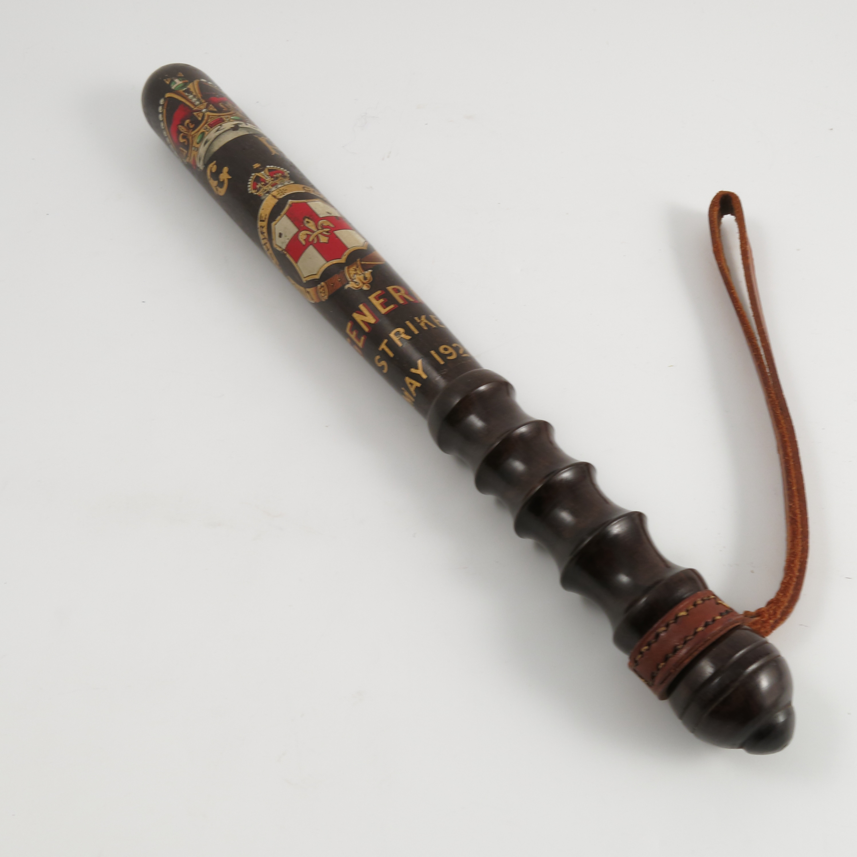 A turned wooden truncheon, painted for the General Strike May 1926 ...
