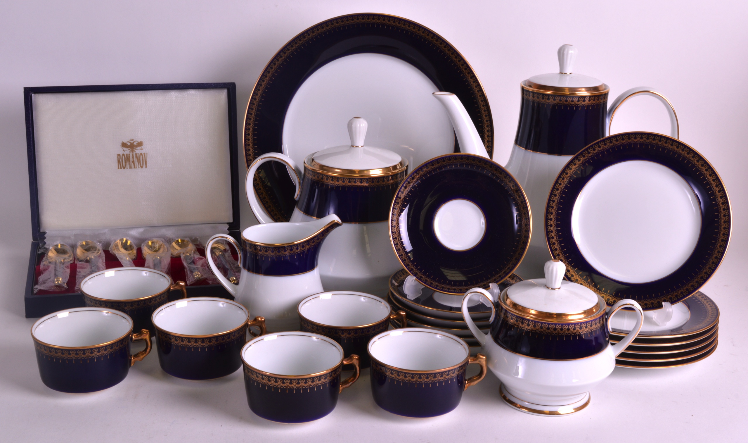 A RUSSIAN ROMANOV COBALT BLUE COFFEE SERVICE. (qty)