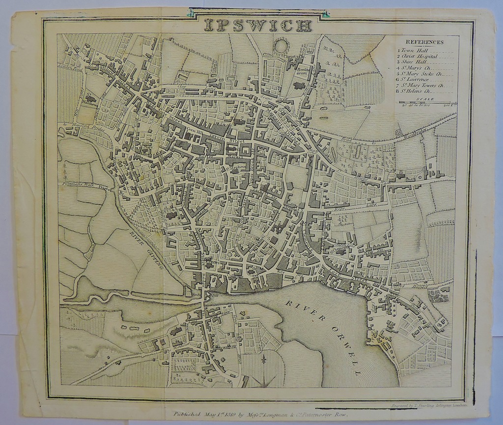 Antique Maps - 1817 Map Ipswich Town, from Excursions in Suffolk ...