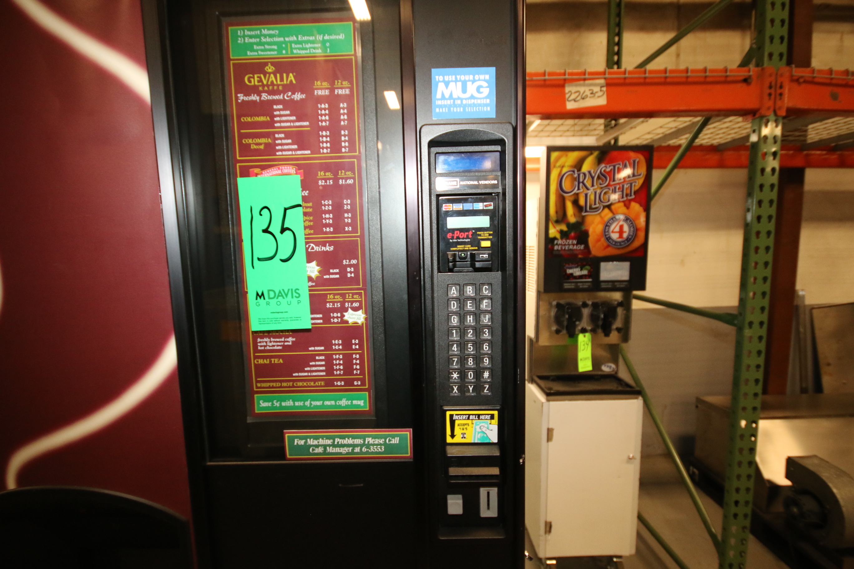 Crane National Vendors Coffee Vending Machine, Model 673, S/N 67310221