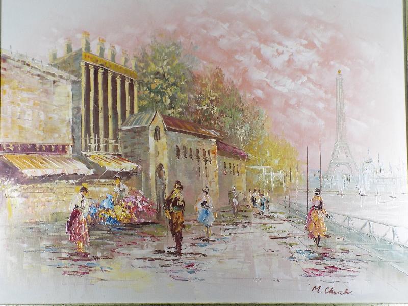 M Church - an oil on canvas depicting a Parisian scene, signed lower ...
