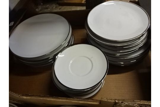 Around 60 pieces of Thomas of Germany white china with 'silver' detailing