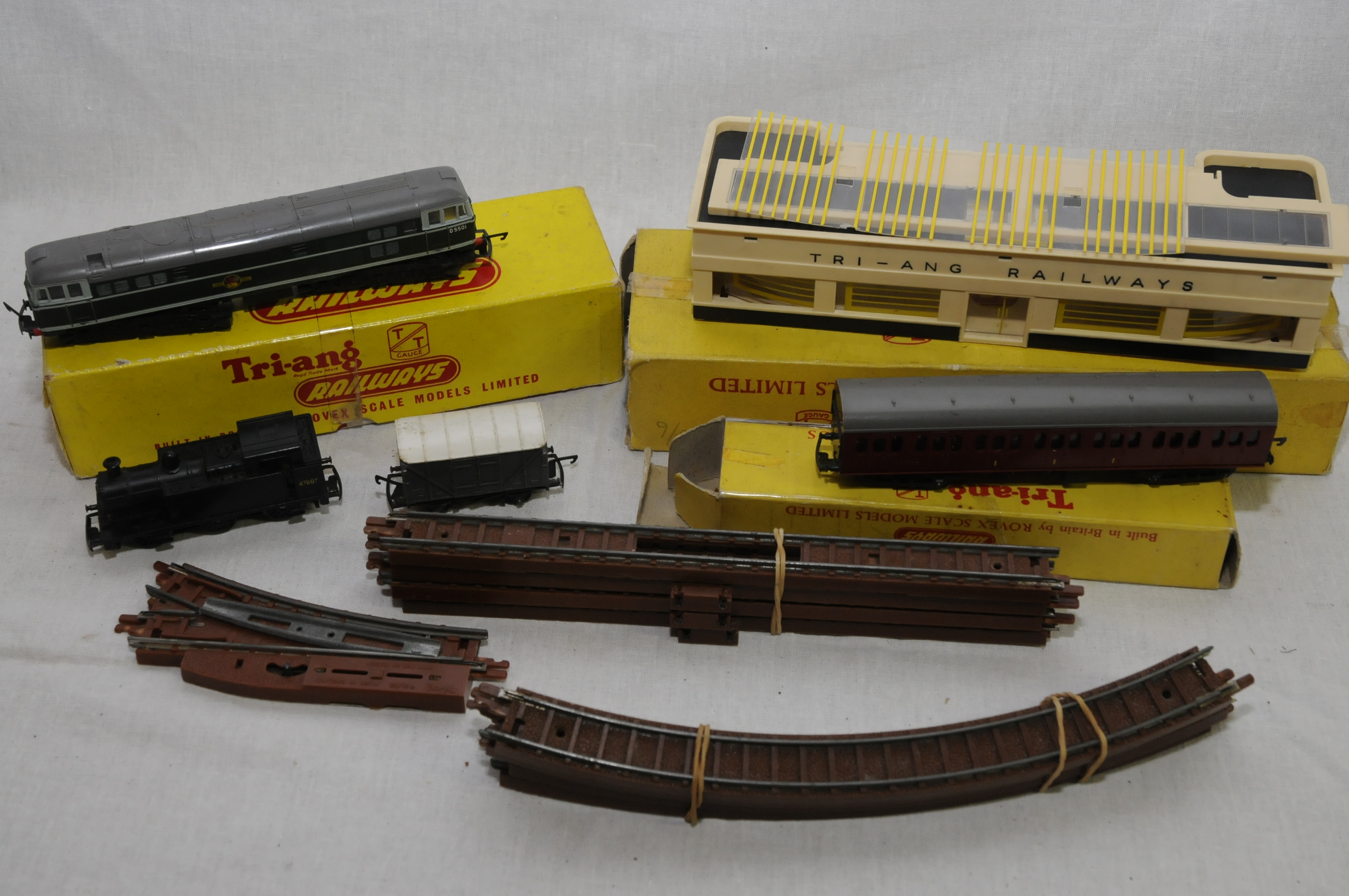 Small box of Triang TT gauge model railway including pre-ballasted ...