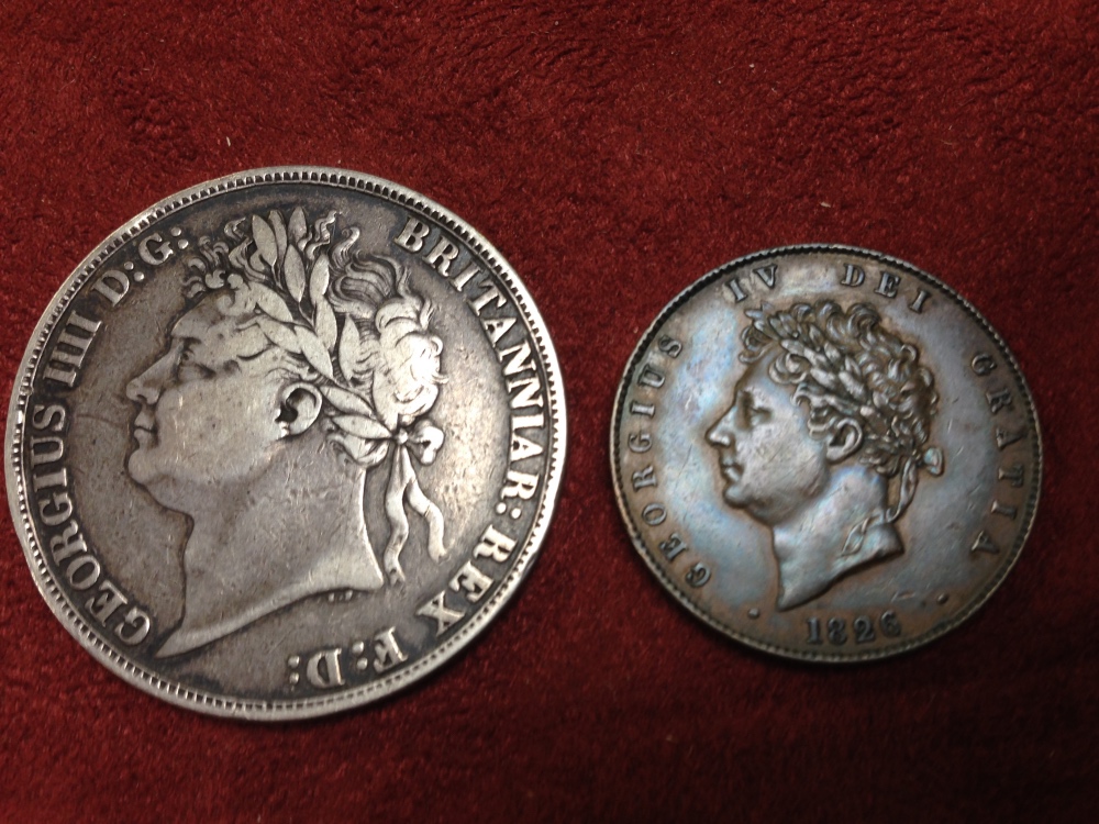 GB COINS: GEORGE 4TH CROWN 1822, HALFPENNY 1826