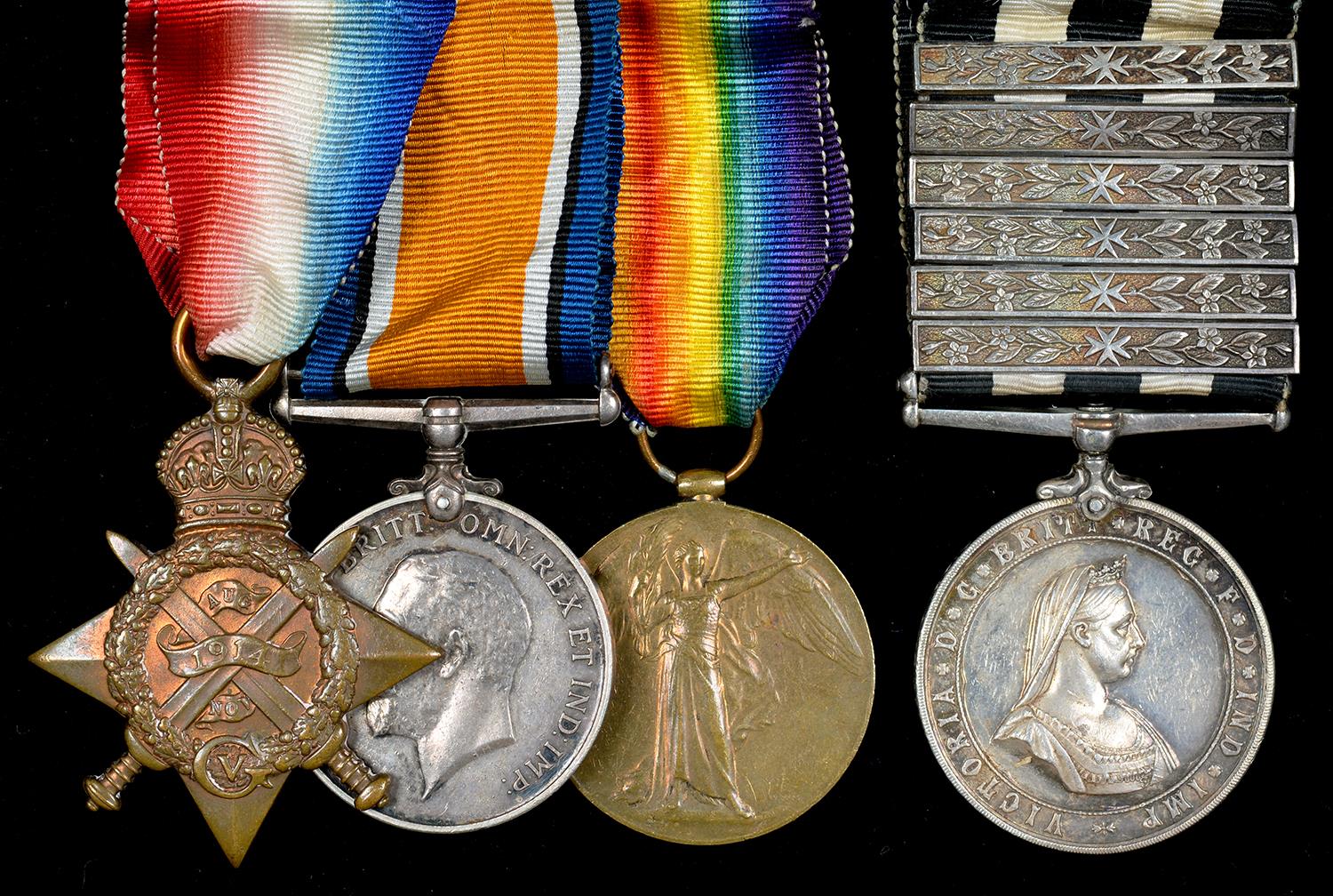 WORLD WAR I GROUP OF FOUR, 1914 STAR, BRITISH WAR MEDAL, VICTORY MEDAL ...