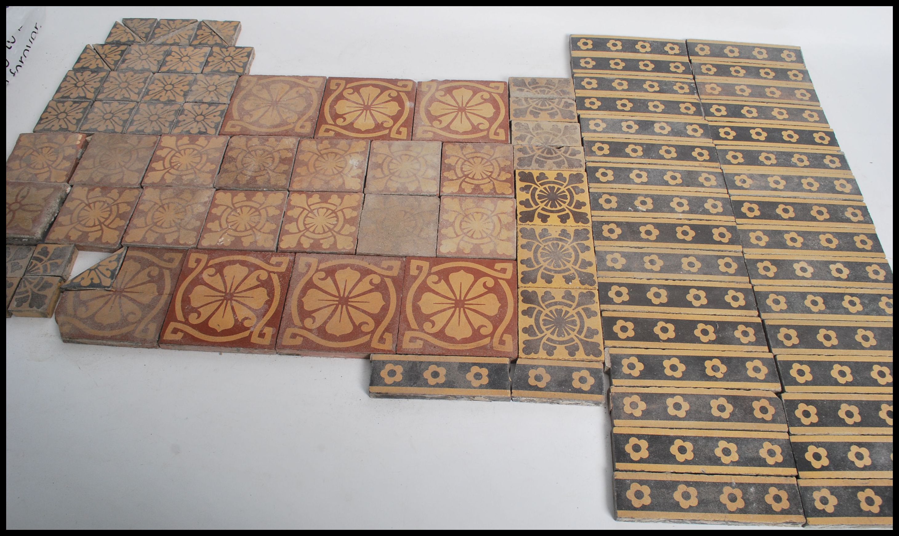 A large collection of 19th century Victorian ceramic tiles approx 8ft ...
