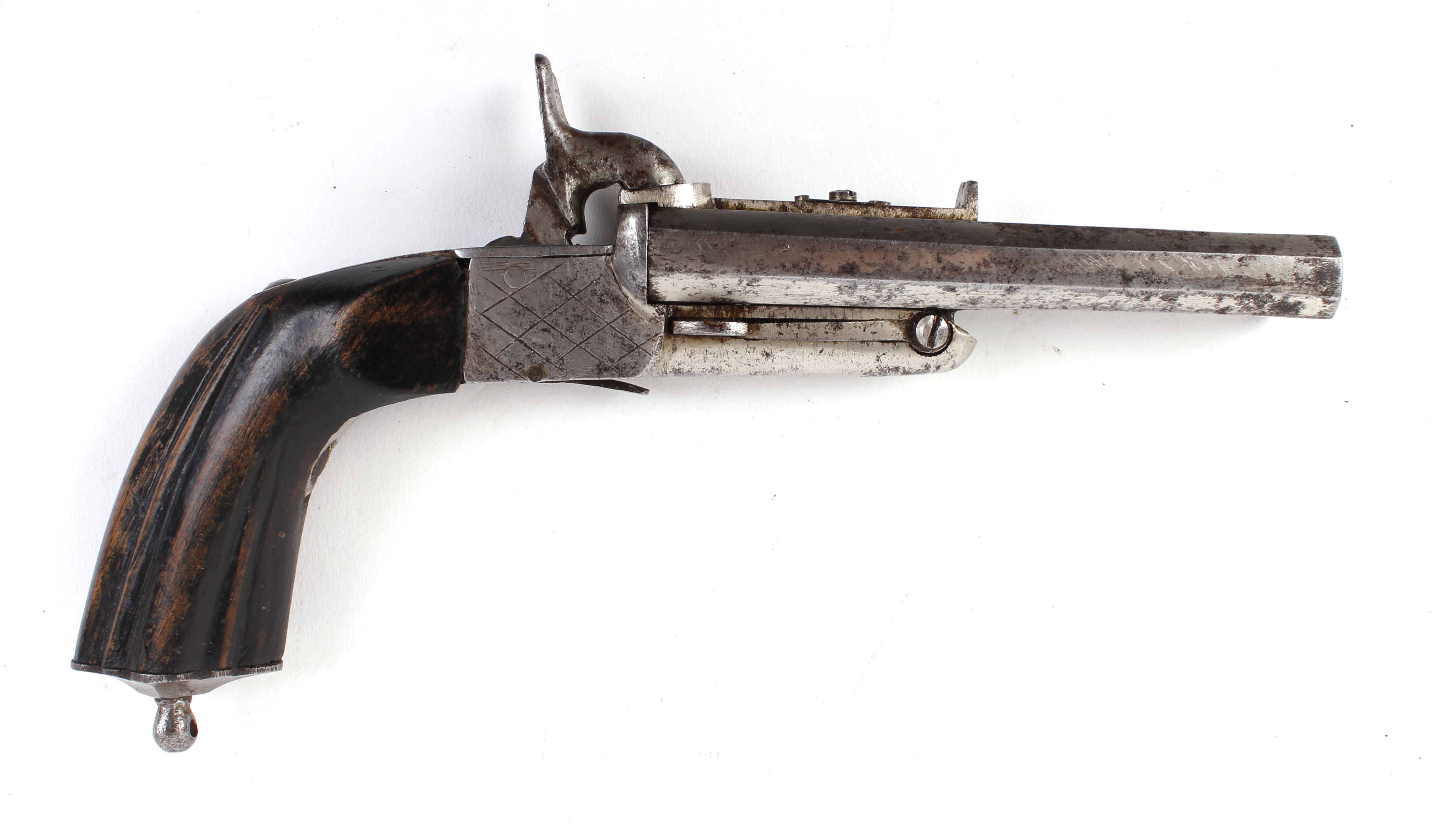 11mm pinfire double barrel pistol, 4,5/8 ins octagonal barrels with top ...