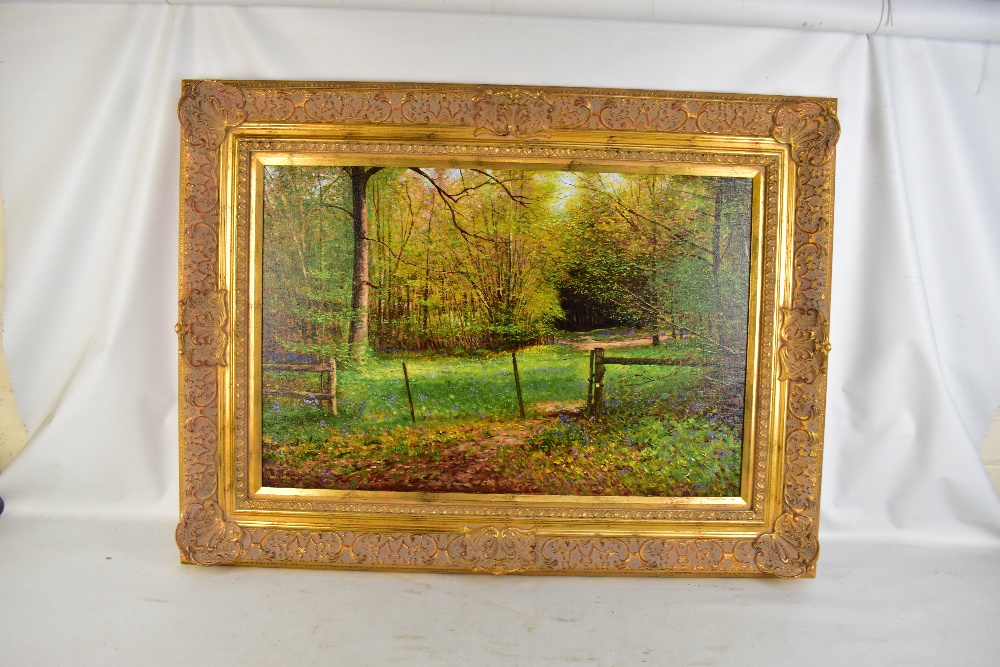 PETER SNELL; oil on canvas, woodland scene, signed and dated '01 lower ...