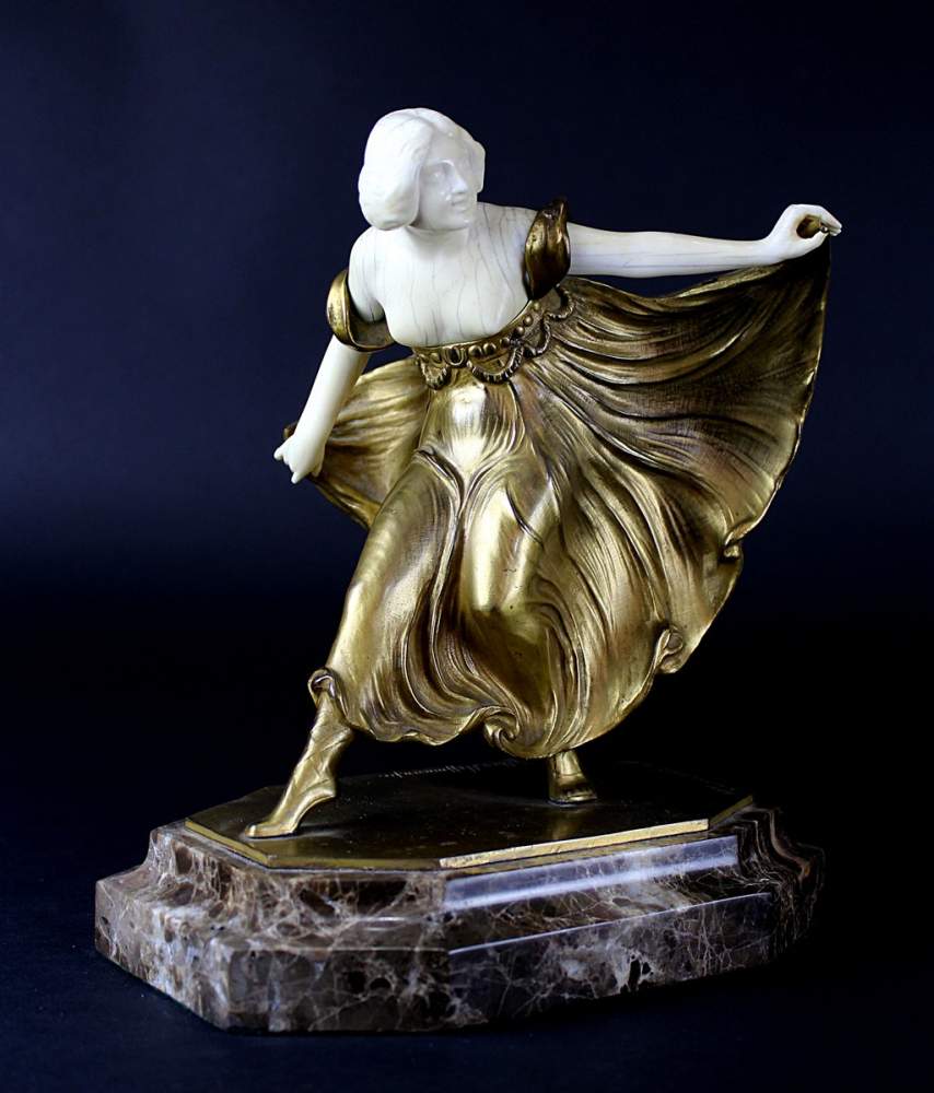 Arthur Hoffmann 1874 - 1960, Bronze-Elfenbein-Figur Tänzerin. Junge ...