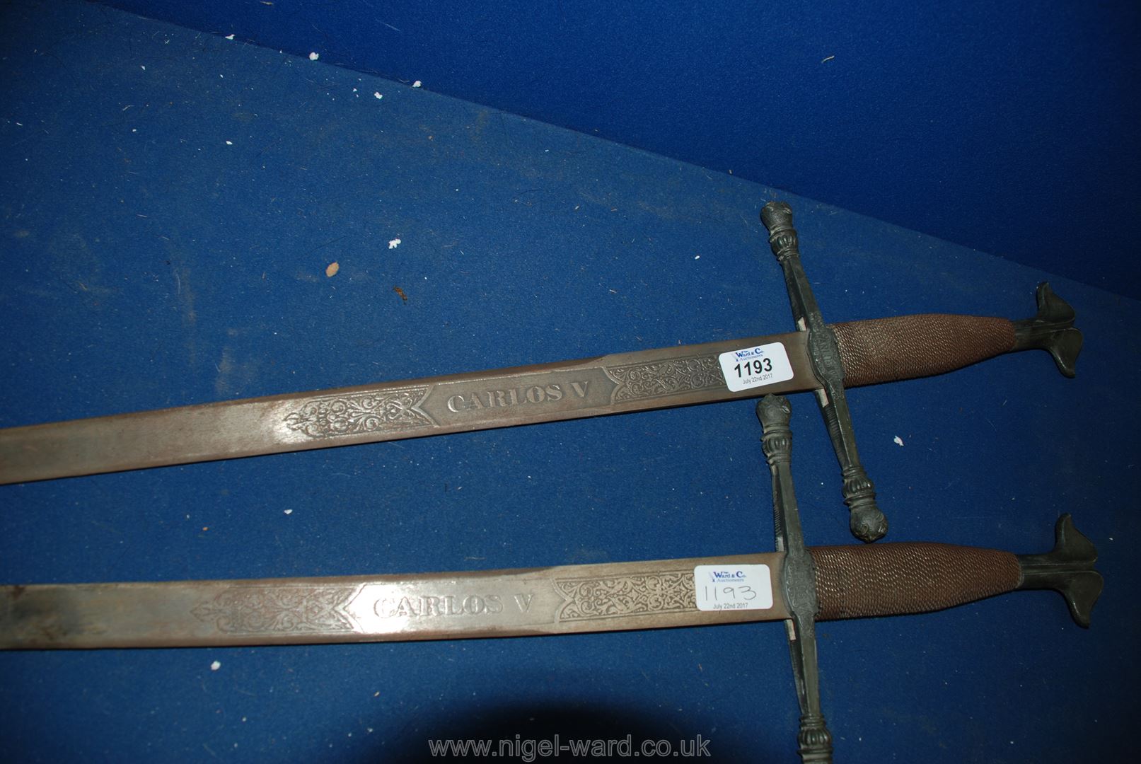 A pair of Spanish decorative swords marked Carlos V.