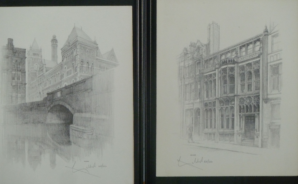 GELDART TWELVE ARTIST SIGNED PRINTS OF PENCIL DRAWINGS Manchester scene ...