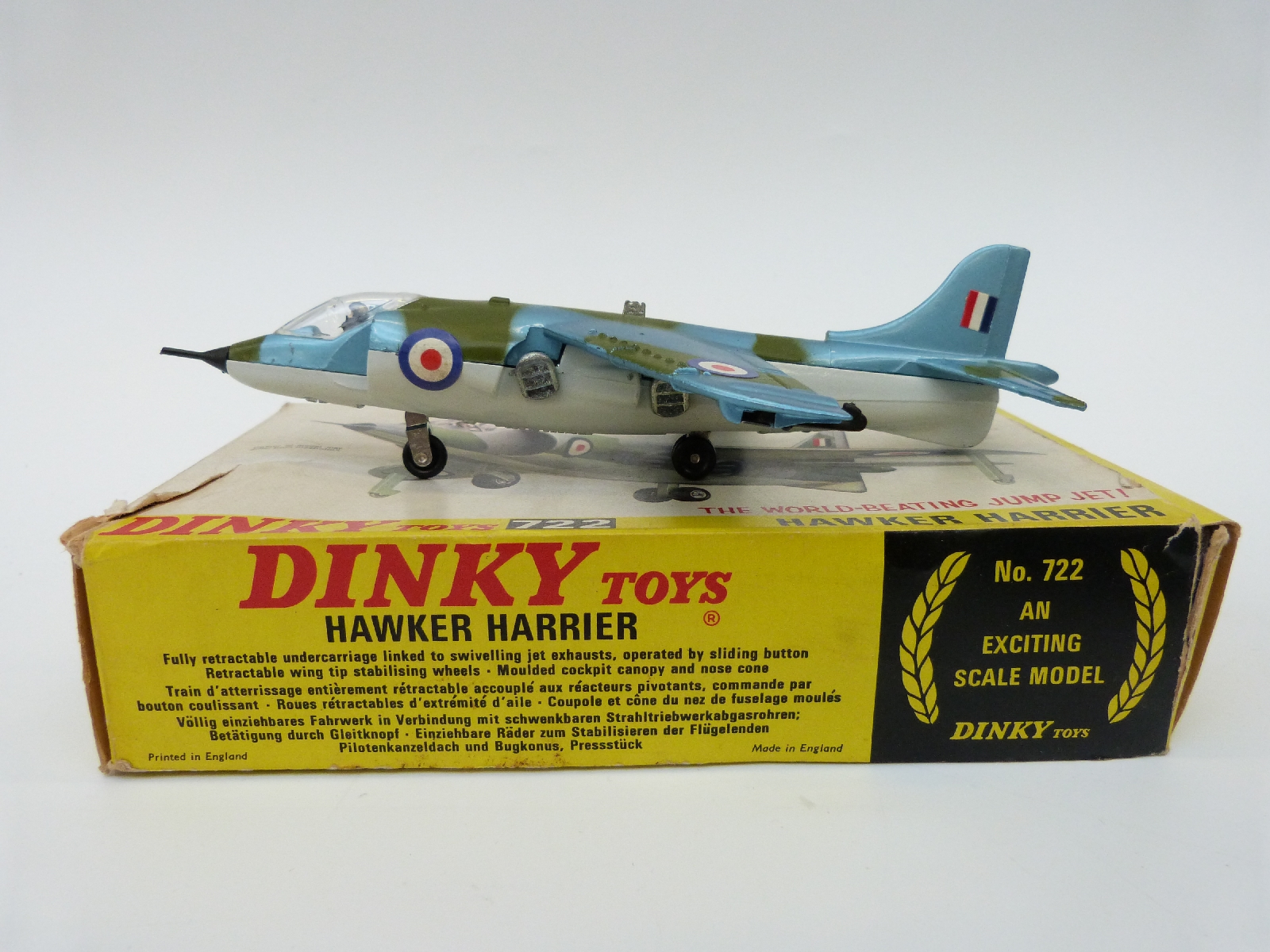 Dinky Toys diecast model Hawker Harrier Jump Jet 722, in original box.