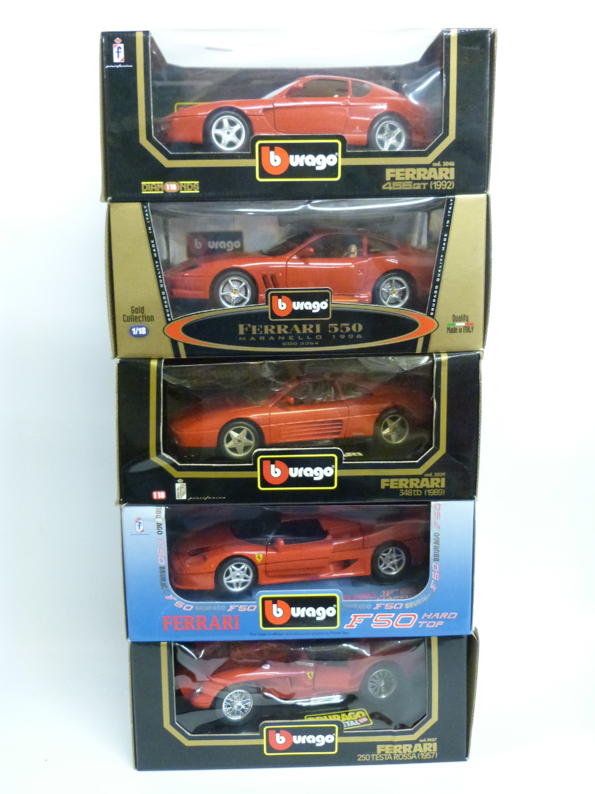 Five Burago 1:18 scale diecast model Ferrari sports cars, all in ...