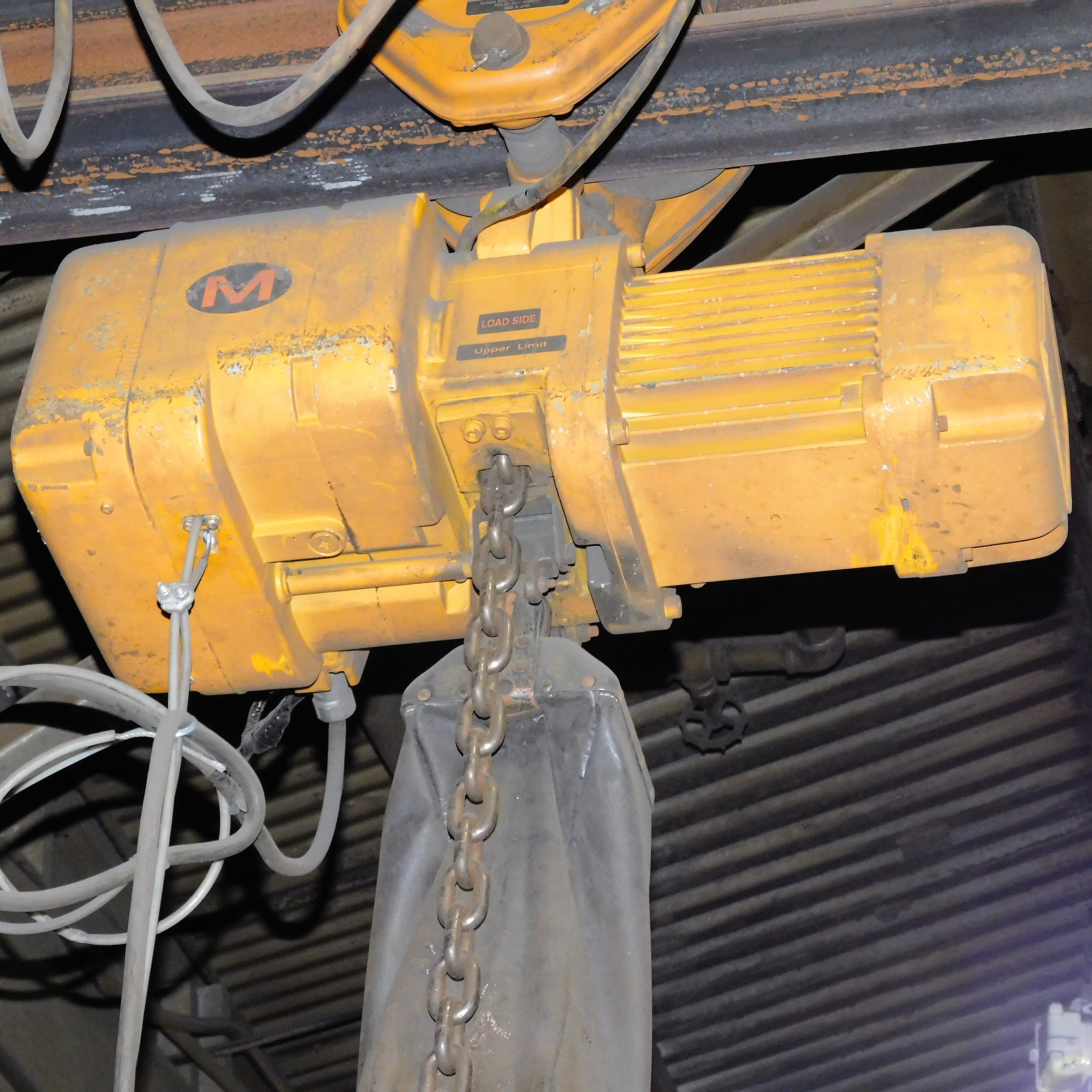 SINGLE I BEAM TROLLEY HOIST, APPROX. 17' SPAN, W/ C/M 2-TON ELECTRIC ...