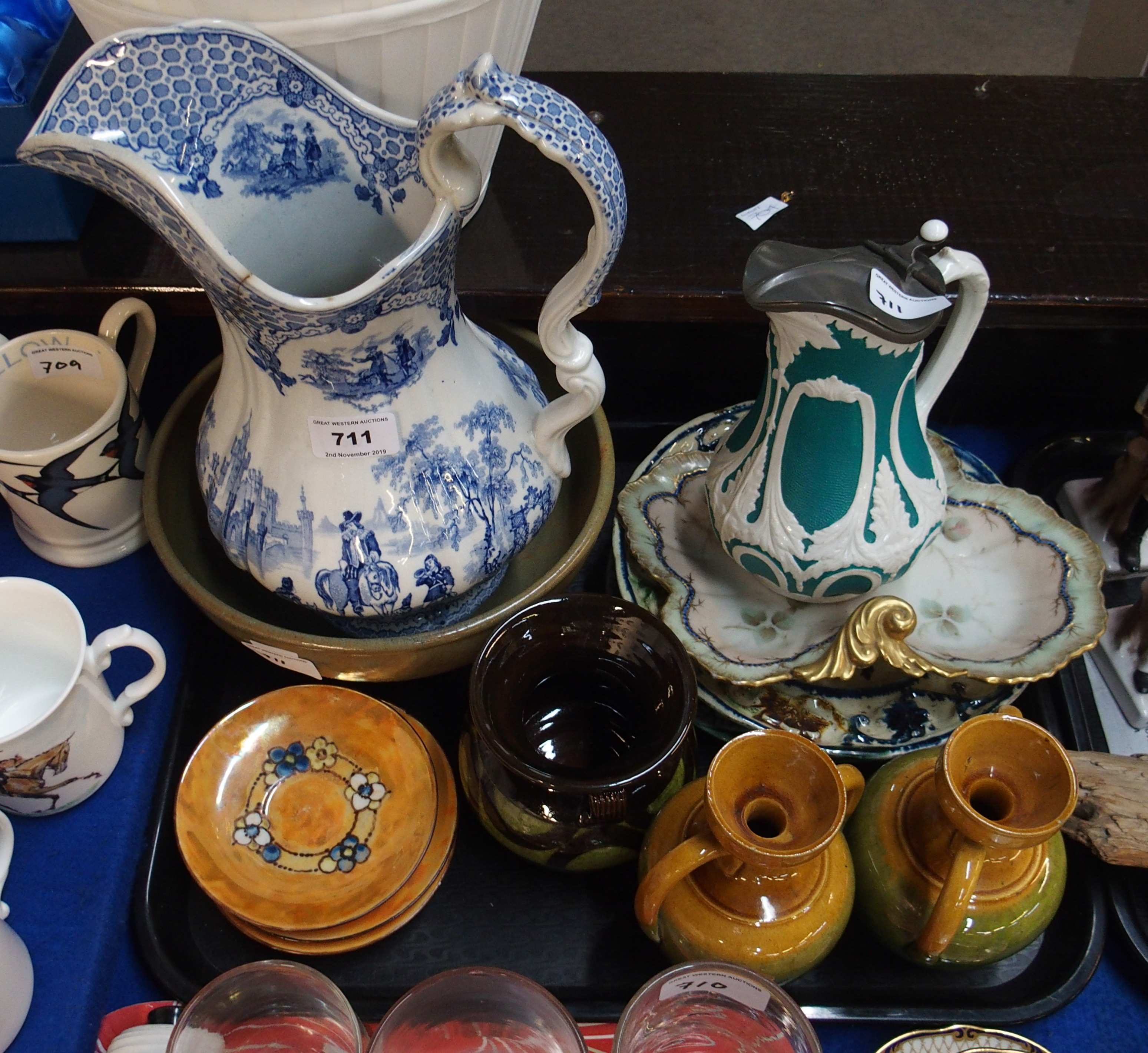Assorted Scottish pottery including a pair of Dunmore vases, nautilus ...